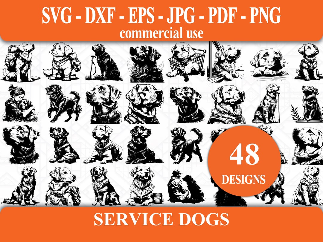 Service Dogs SVG Bundle - 48 Dog Vector Illustrations for Cricut ...