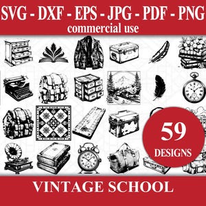 Vintage Back to School SVG Bundle - 59 Vector Illustrations for Cricut ...
