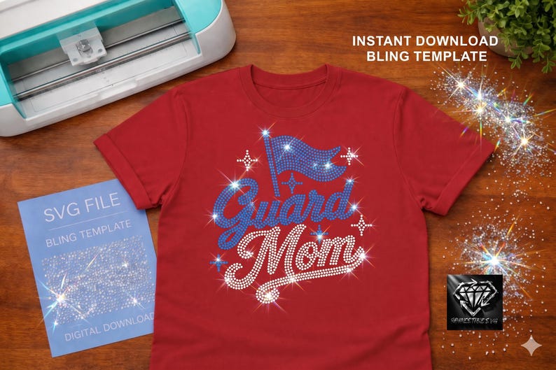 Guard Mom Rhinestone Template SVG, Color Guard Flag Bling Shirt Design ...