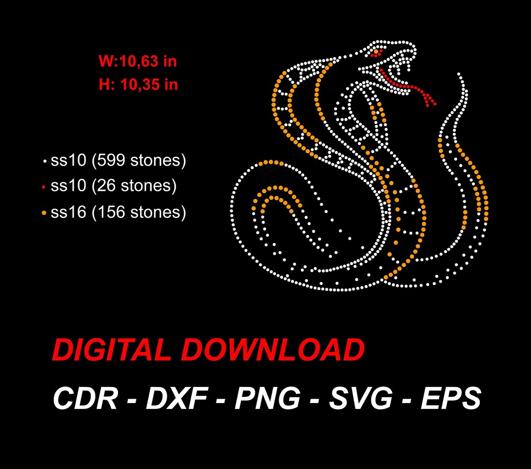 Snake Rhinestone Pattern. Snake Template With Ss10 and Ss16 Stones. SVG ...