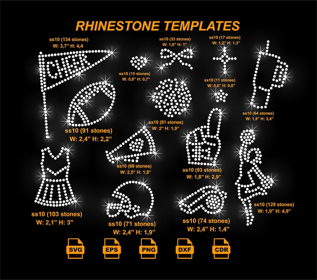 Cheer Rhinestone Template Bundle: SS10 SVG, Iron-on Transfer (digital ...