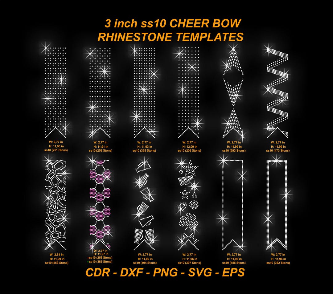 Cheer Bow Rhinestone Template Ss10 Designs: V-tail 3" (digital Download ...