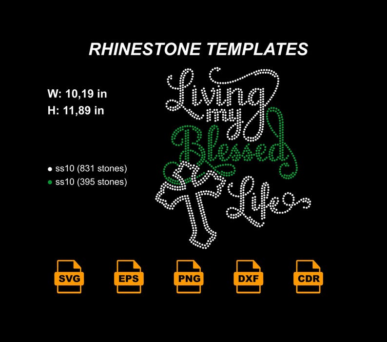 Blessed Rhinestone Template SVG. Christian Faith Slogan. SS10 ...