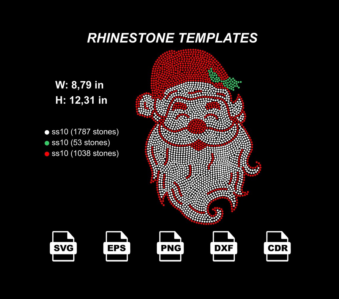Santa Claus Rhinestone Templates. Merry Christmas Ss10 SVG Transfer ...
