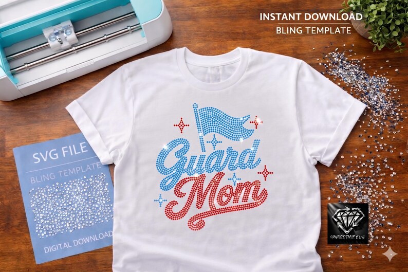 Guard Mom Rhinestone Template SVG, Color Guard Flag Bling Shirt Design ...