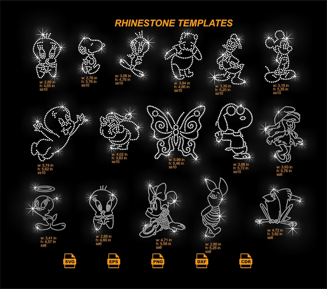 Retro Cartoon Rhinestone Template SVG | Mini Character Bling Font Set ...