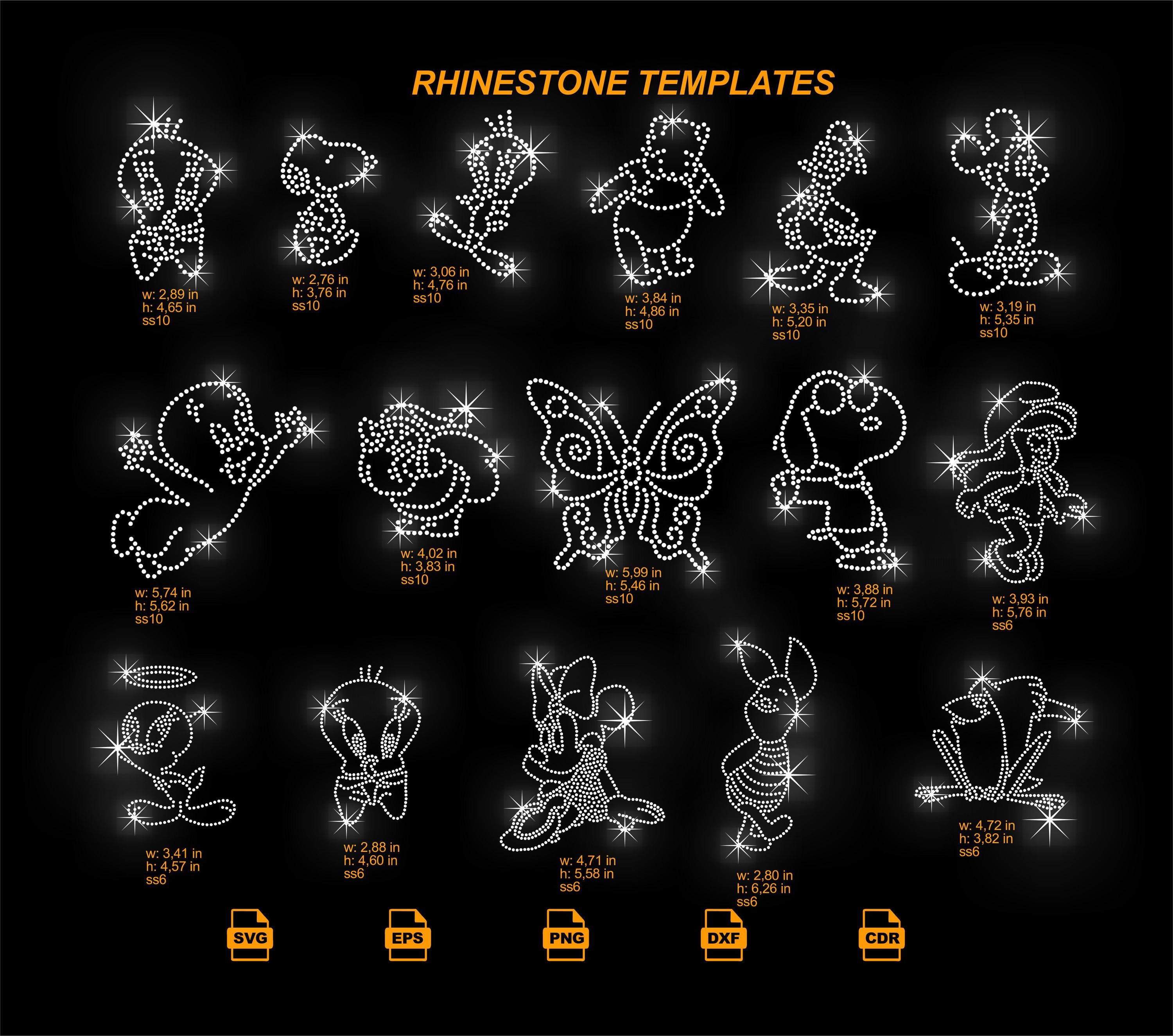 Retro Cartoon Rhinestone Template SVG | Mini Character Bling Font Set ...