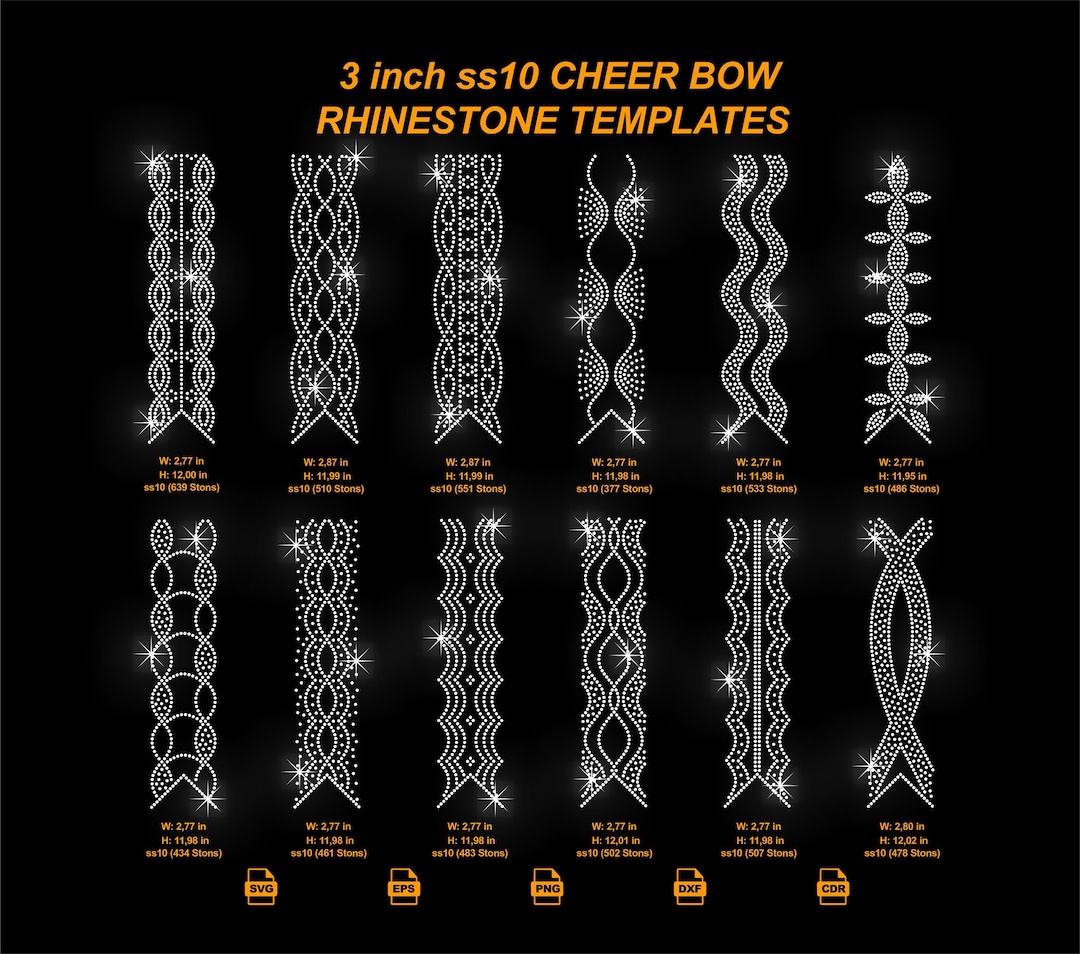 3 Inch SS10 Cheer Bow Rhinestone Templates Bundle (svg, Dxf, Eps, Png ...