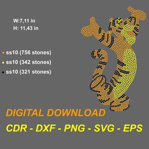 Tigger Cartoon Character. Tigger Ss10 Rhinestone Template - Etsy