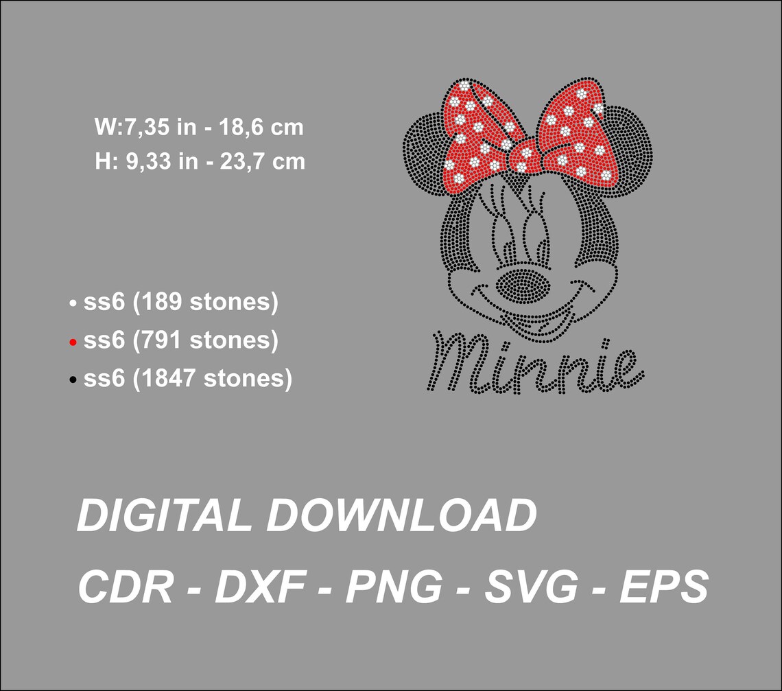 Minnie Mouse Rhinestone Template. Ss6 Ve Ss10 in Two Different Sizes ...