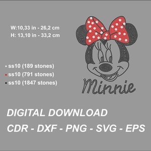 Minnie Mouse Rhinestone Template. Ss6 Ve Ss10 in Two Different Sizes ...
