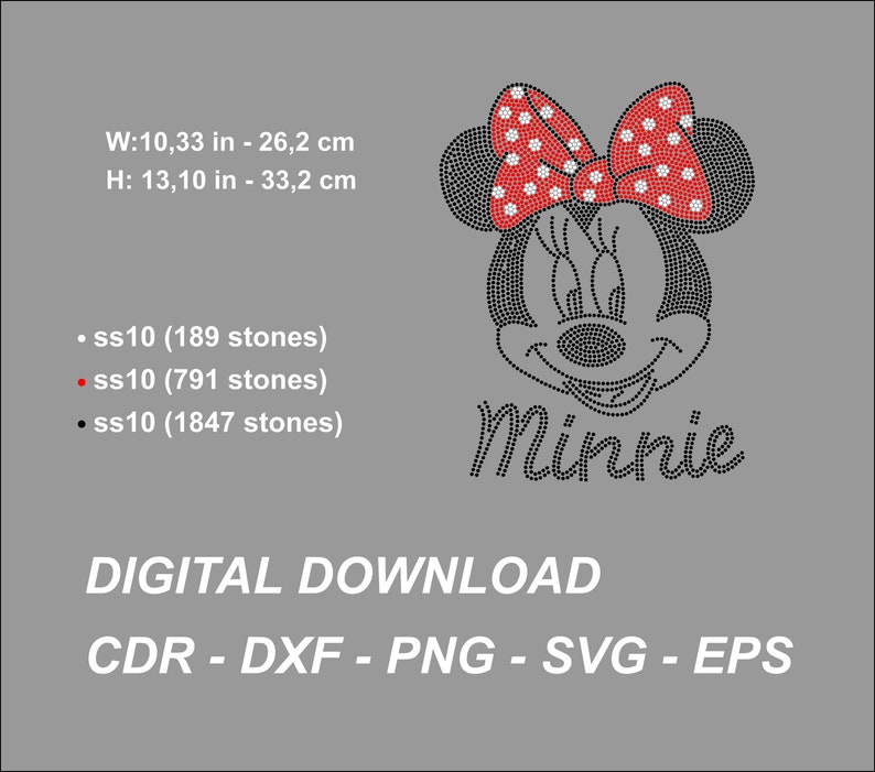 Minnie Mouse Rhinestone Template. Ss6 Ve Ss10 in Two Different Sizes ...
