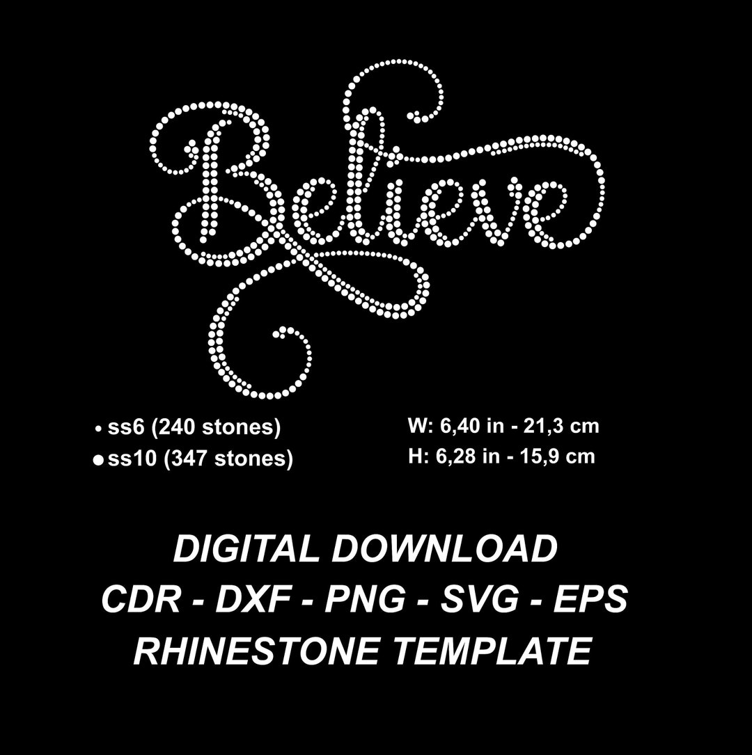 Rhinestone Believe Lettering Template. SVG PNG Digital Download File ...