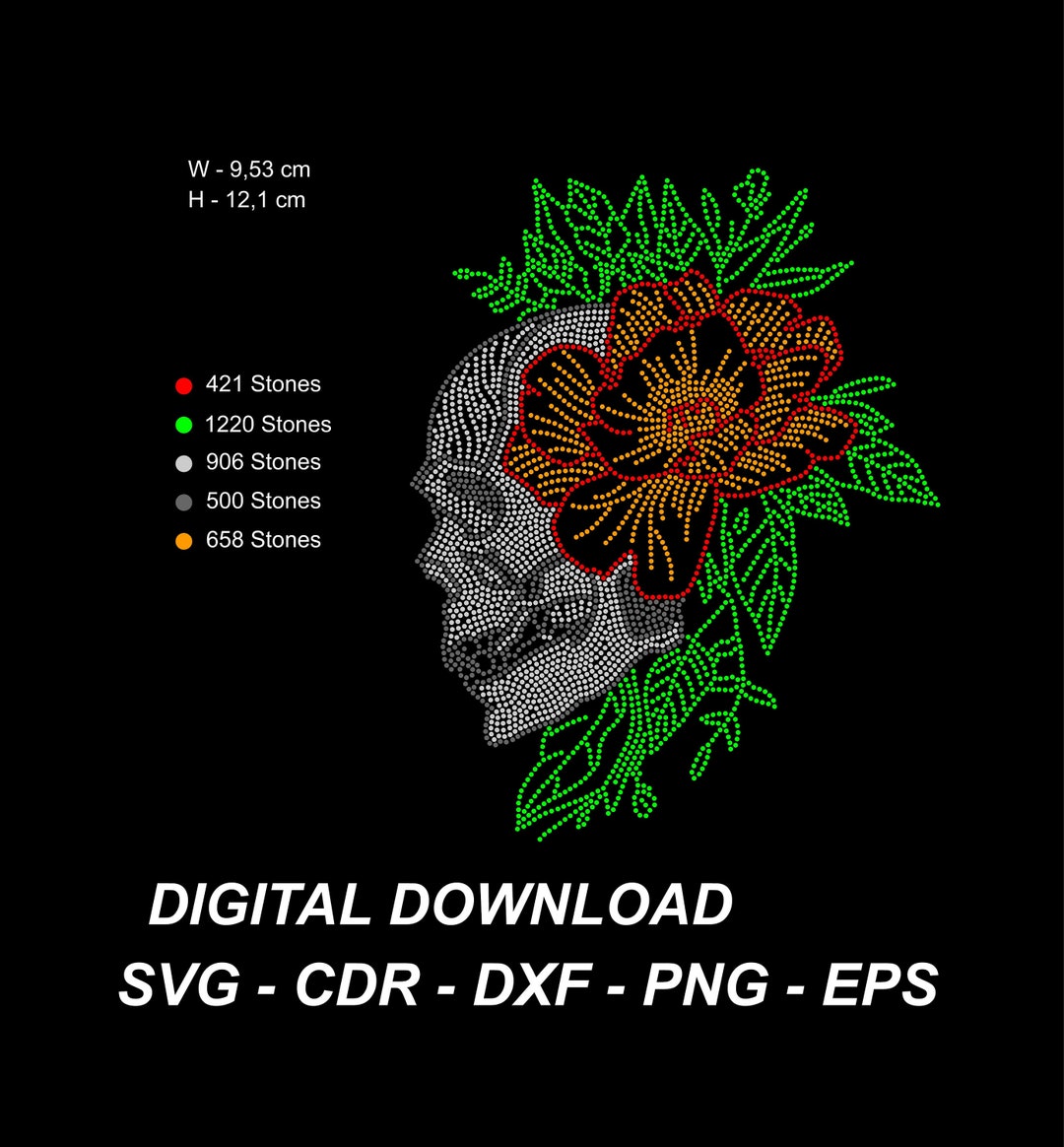 Skull Rhinestone Pattern. Skeleton Head SVG Template. - Etsy