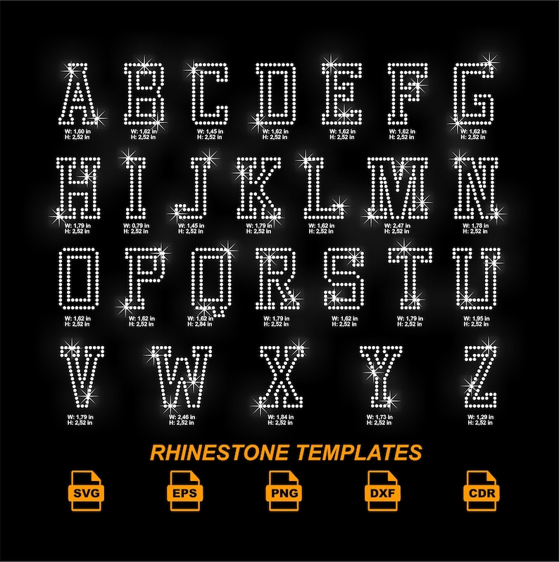 Rhinestone Alphabet Template Bundle A–Z | Varsity Letters SVG SS10 ...