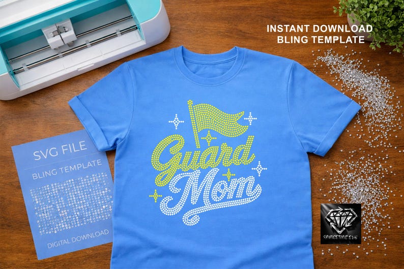 Guard Mom Rhinestone Template SVG, Color Guard Flag Bling Shirt Design ...