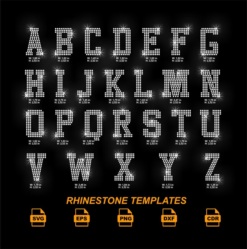 Rhinestone Alphabet Template Bundle A–Z | Varsity Letters SVG SS10 ...