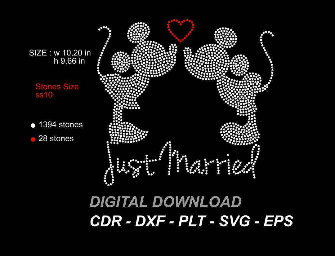 Mickey and Minnie Mouse Love Rhinestone Template. SS10 Cut Template. in ...