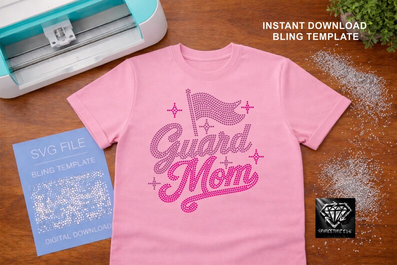 Guard Mom Rhinestone Template SVG, Color Guard Flag Bling Shirt Design ...
