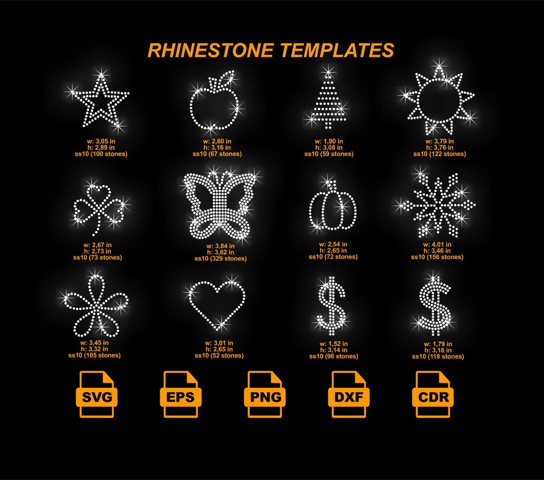 Rhinestone SVG Design Template: SS10 Mixed Small Patterns Bundle ...