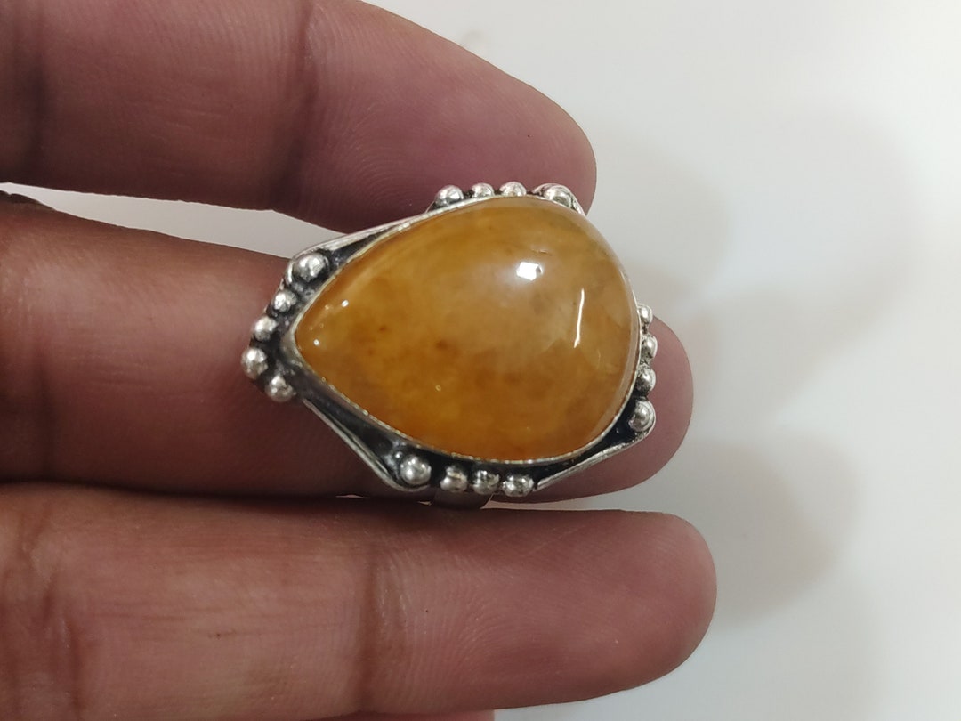 Natural Yellow Calcite Ring , Gemstone Ring , Designer Ring , Ethnic ...