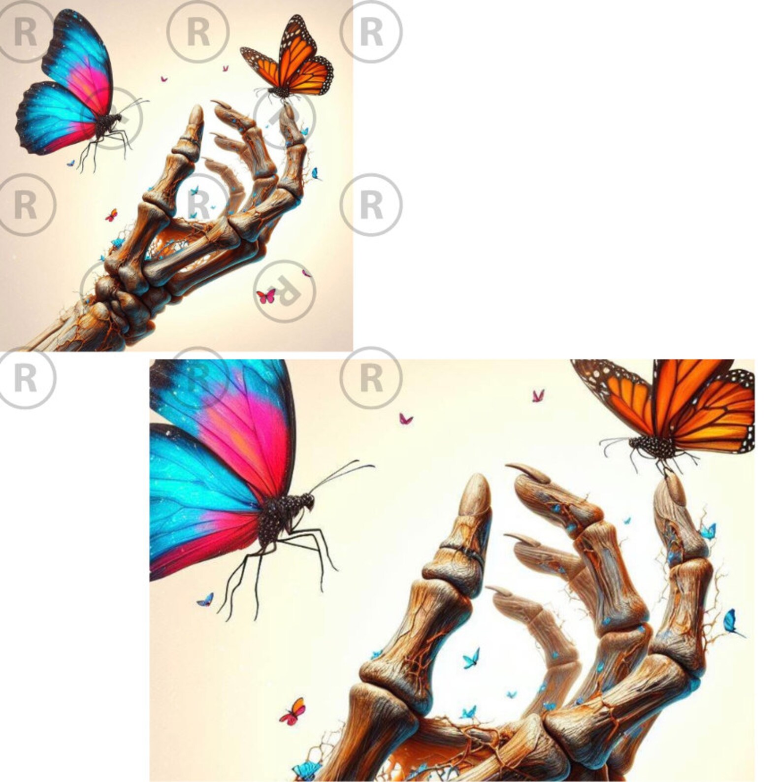 Skull Skeleton Hand Butterflys Flash Tattoo Png Print Digital Paper ...