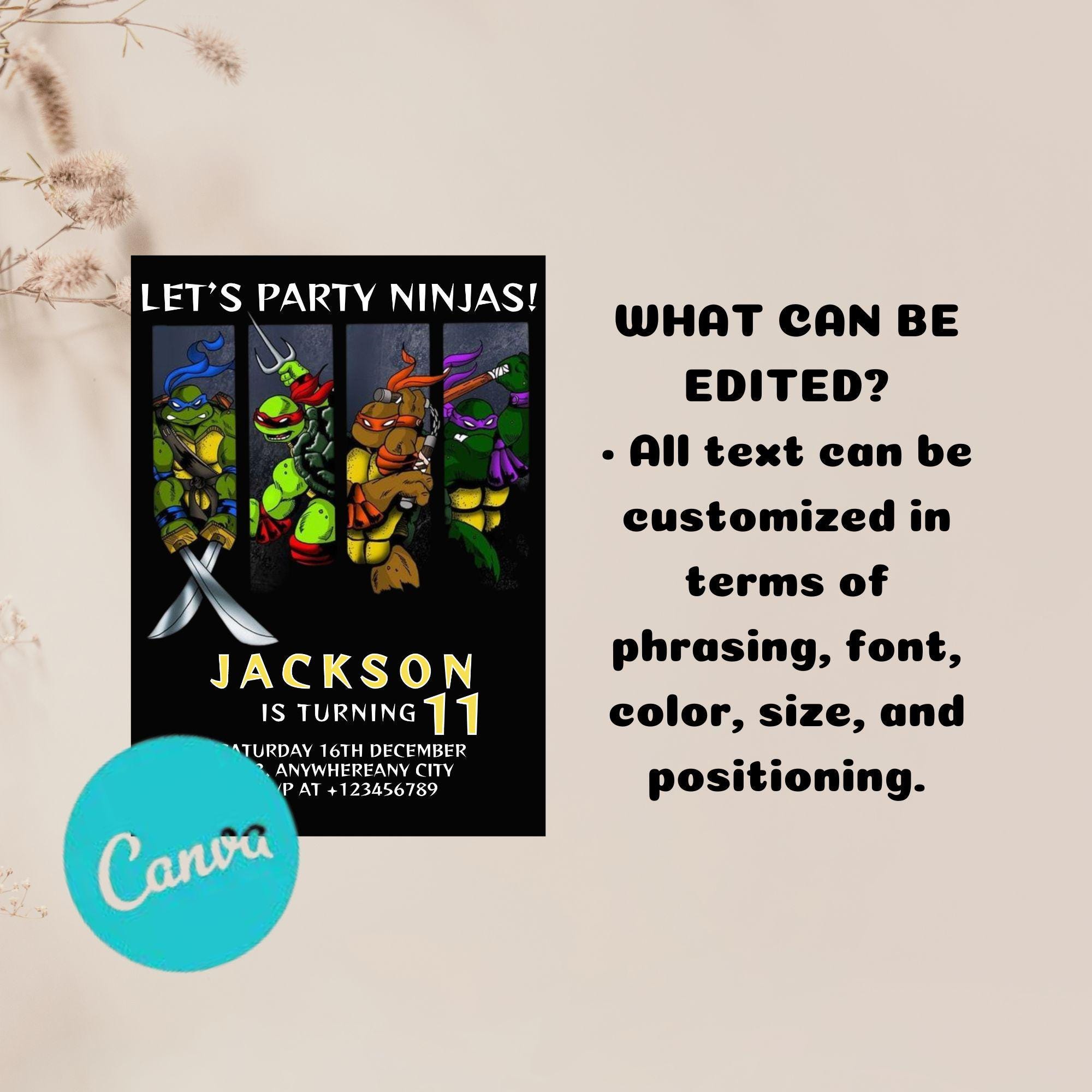 Editable Turtle Birthday Invitation | Printable Ninja Invite, Turtle ...