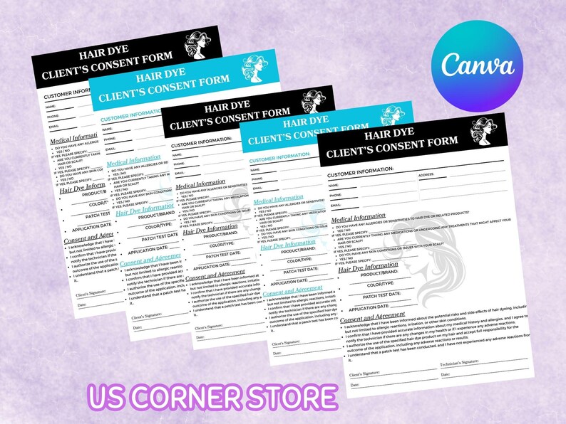 Hair Color Intake Form, Hair Color Consent Form, Canva Template, Hair ...