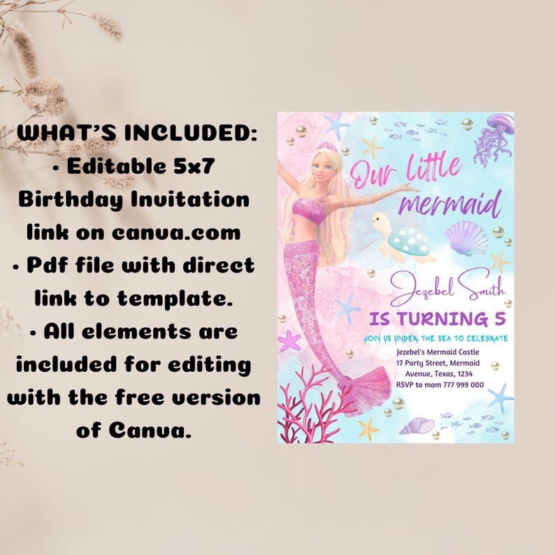 Editable Splish Splash Mermaid Pool Party Invitation Girl Birthday ...
