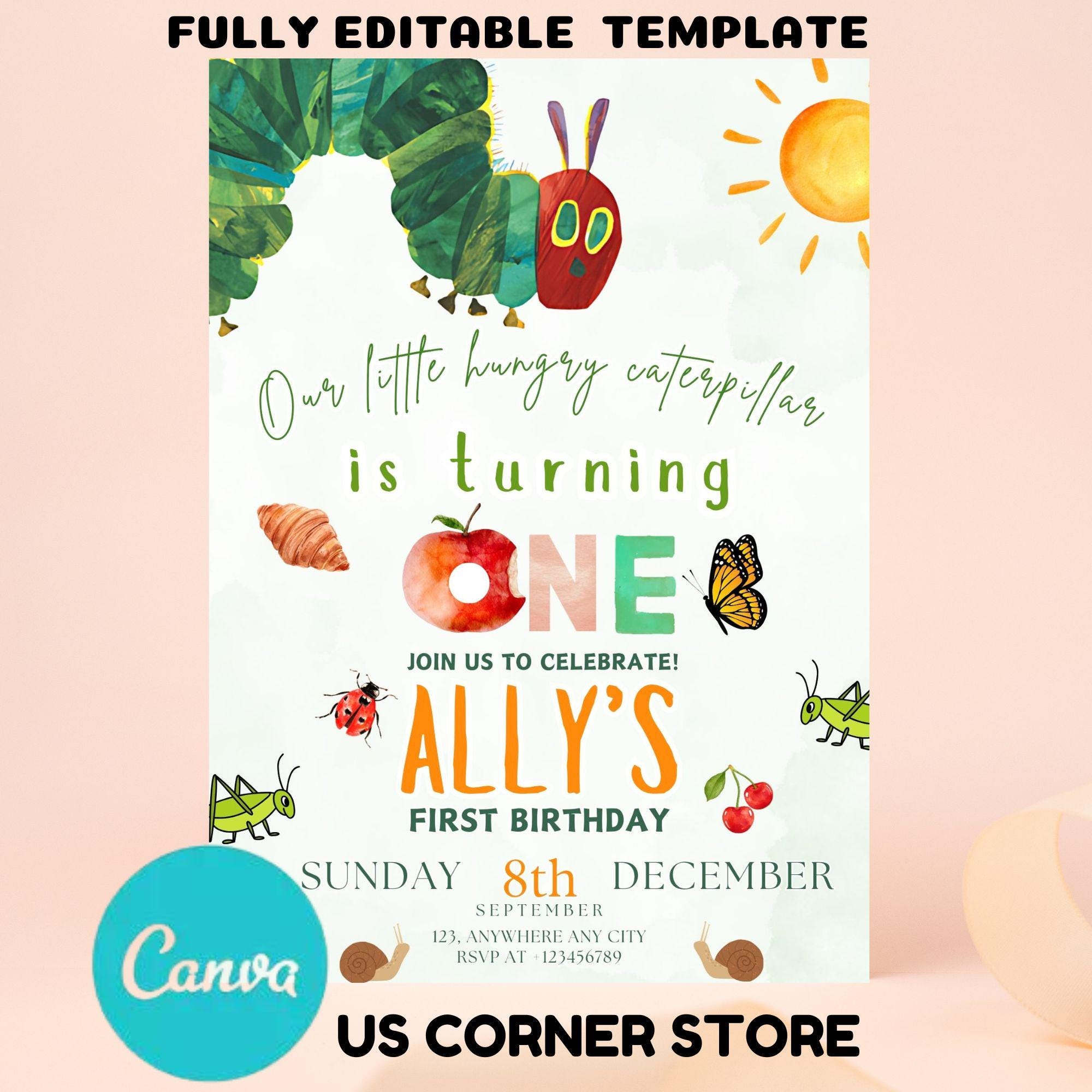 Very Hungry Caterpillar First Birthday Invitation Birthday Party Invite ...