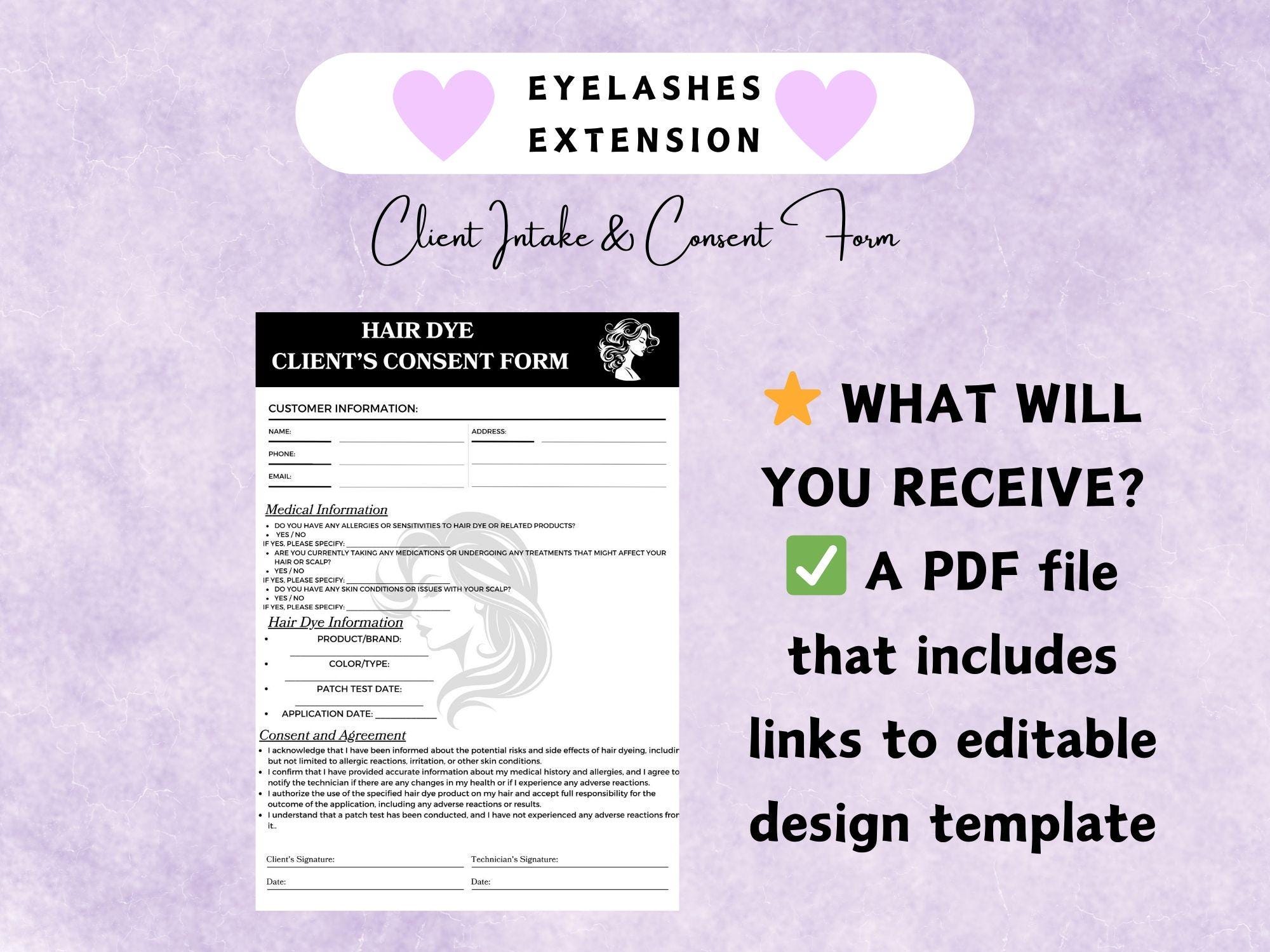 Hair Color Intake Form, Hair Color Consent Form, Canva Template, Hair ...