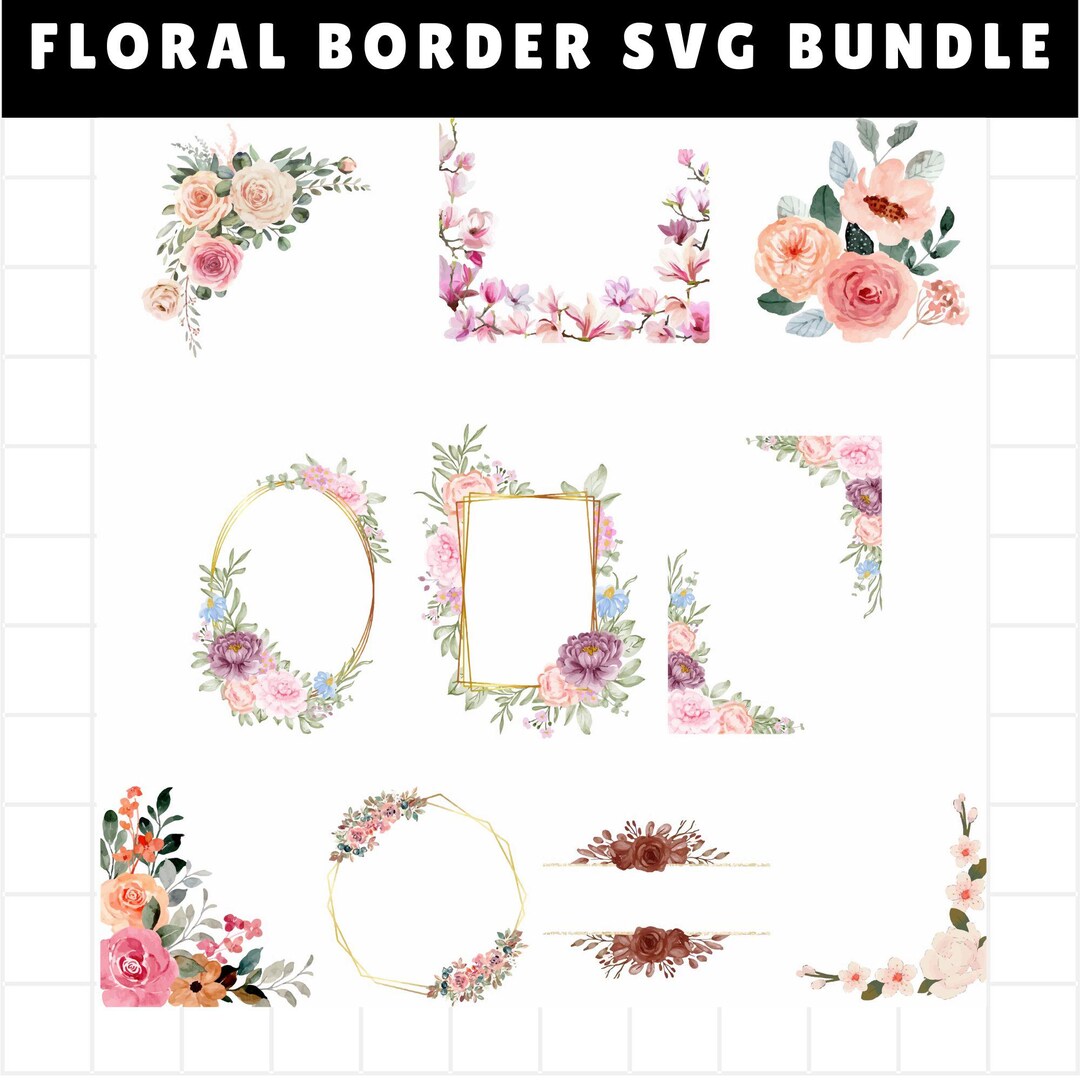 Flower Corner SVG Bundle\ Floral Corners PNG Set\ Floral Arrangement ...