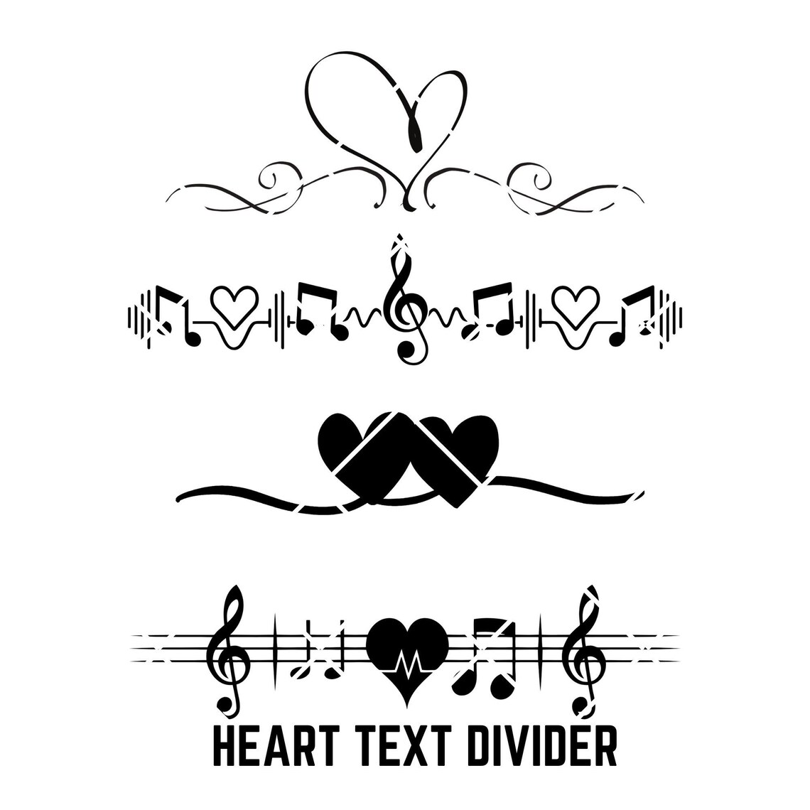 Heart Text Divider SVG, Heart Separator SVG, Heart Vine SVG, Decorative ...