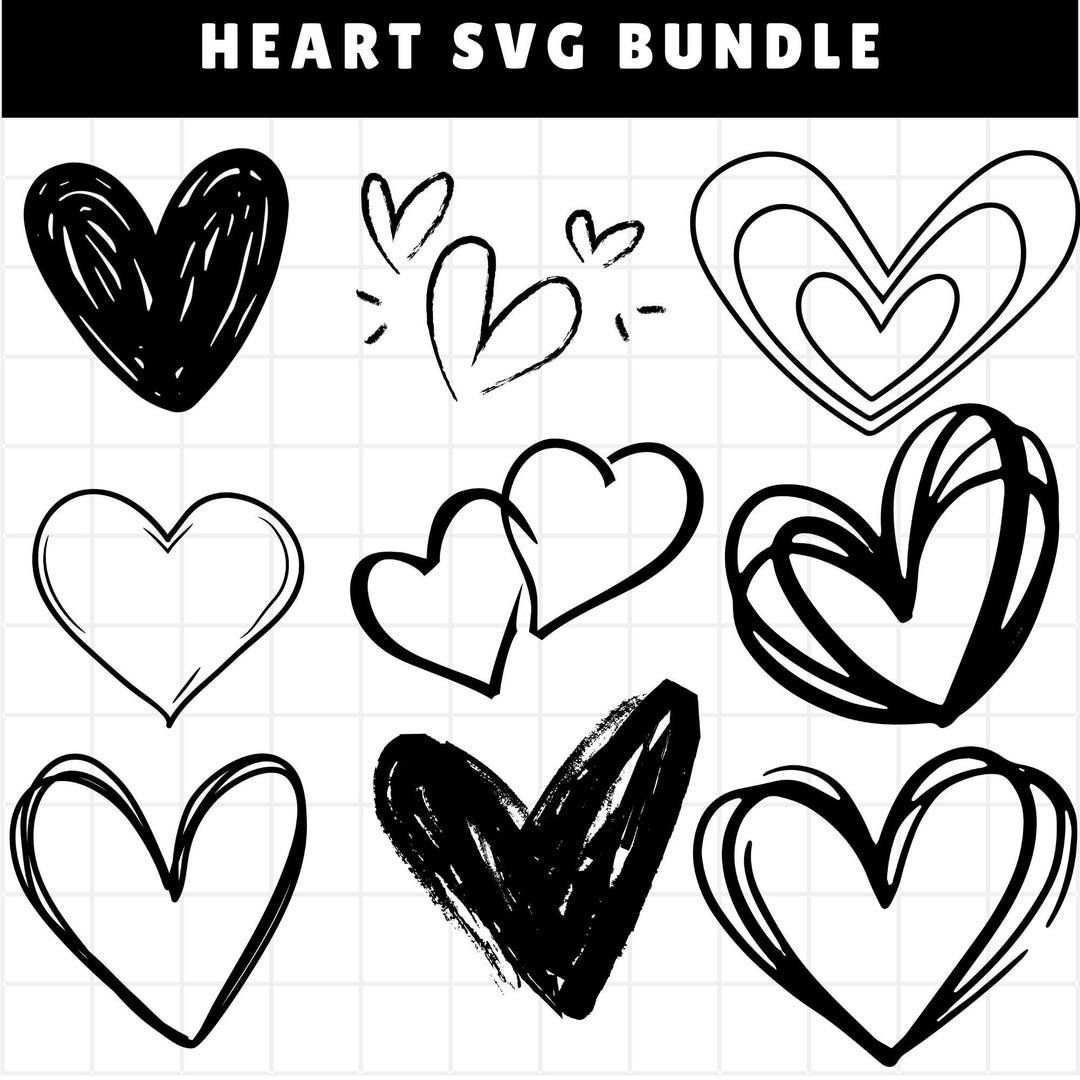 HEART Svg Bundle, HEART Doodle Svg, Heart Svg Cut Files for Cricut, Heart Clipart, Hand Drawn ...