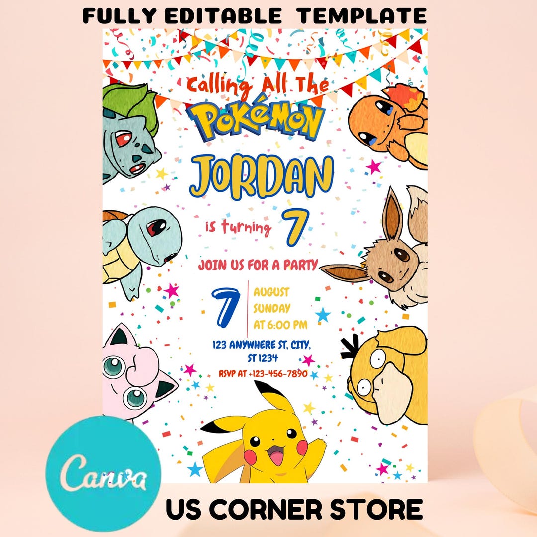 Editable Pokemon Invitation, Printable Birthday Party Invitations ...
