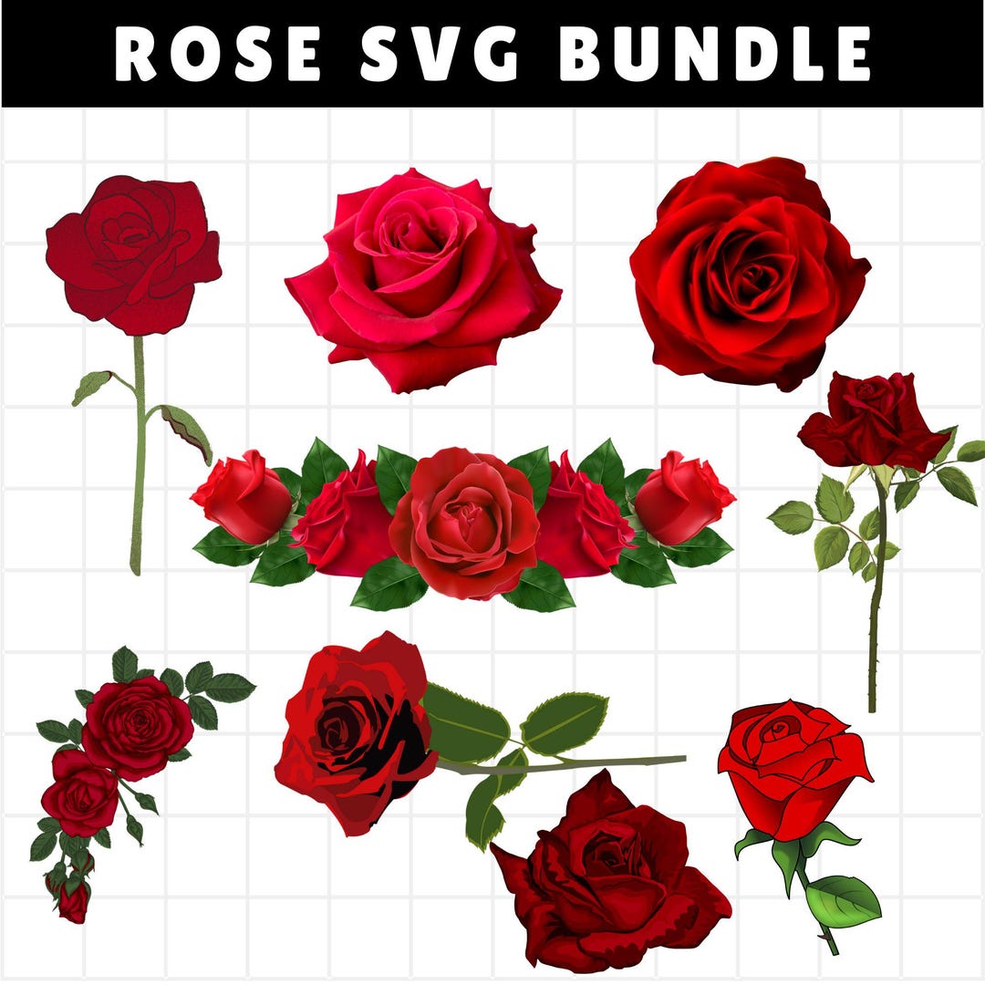 Red Rose SVG\ Rose SVG Bundle\ Red Rose Clipart\ Roses Template Svg ...