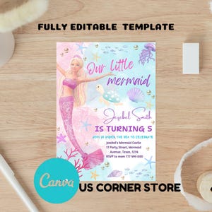 Editable Splish Splash Mermaid Pool Party Invitation Girl Birthday ...