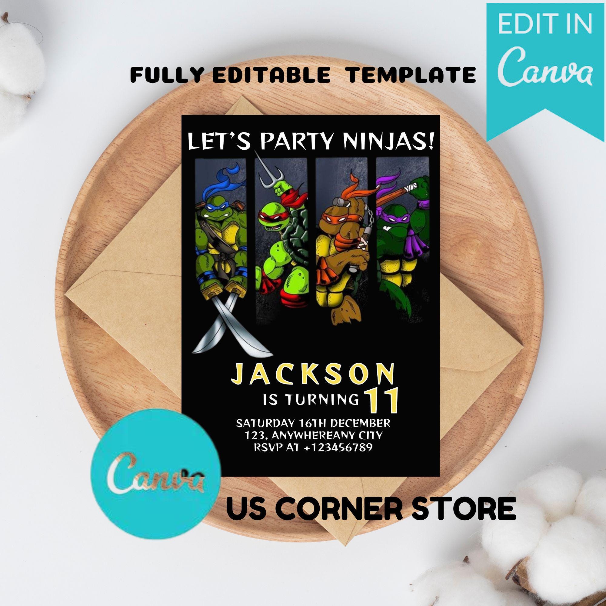 Editable Turtle Birthday Invitation | Printable Ninja Invite, Turtle ...