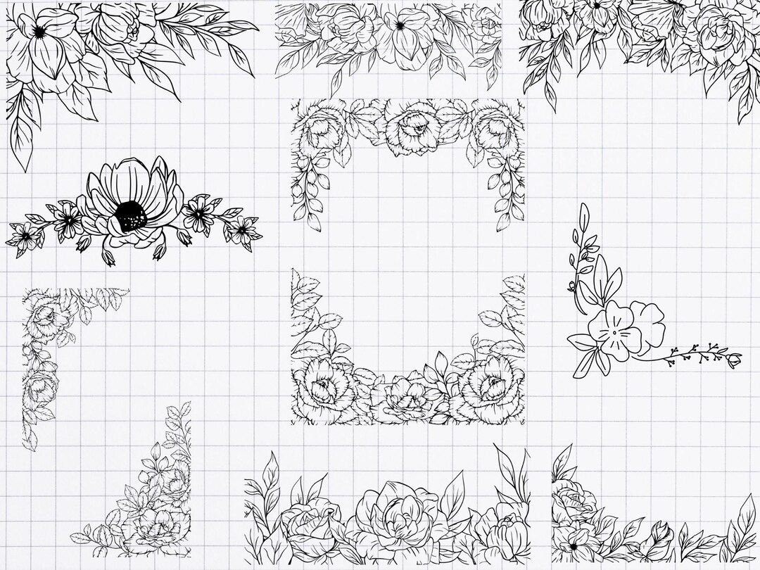 Flower Corner SVG Bundle\ Floral Corners PNG Set\ Floral Arrangement ...