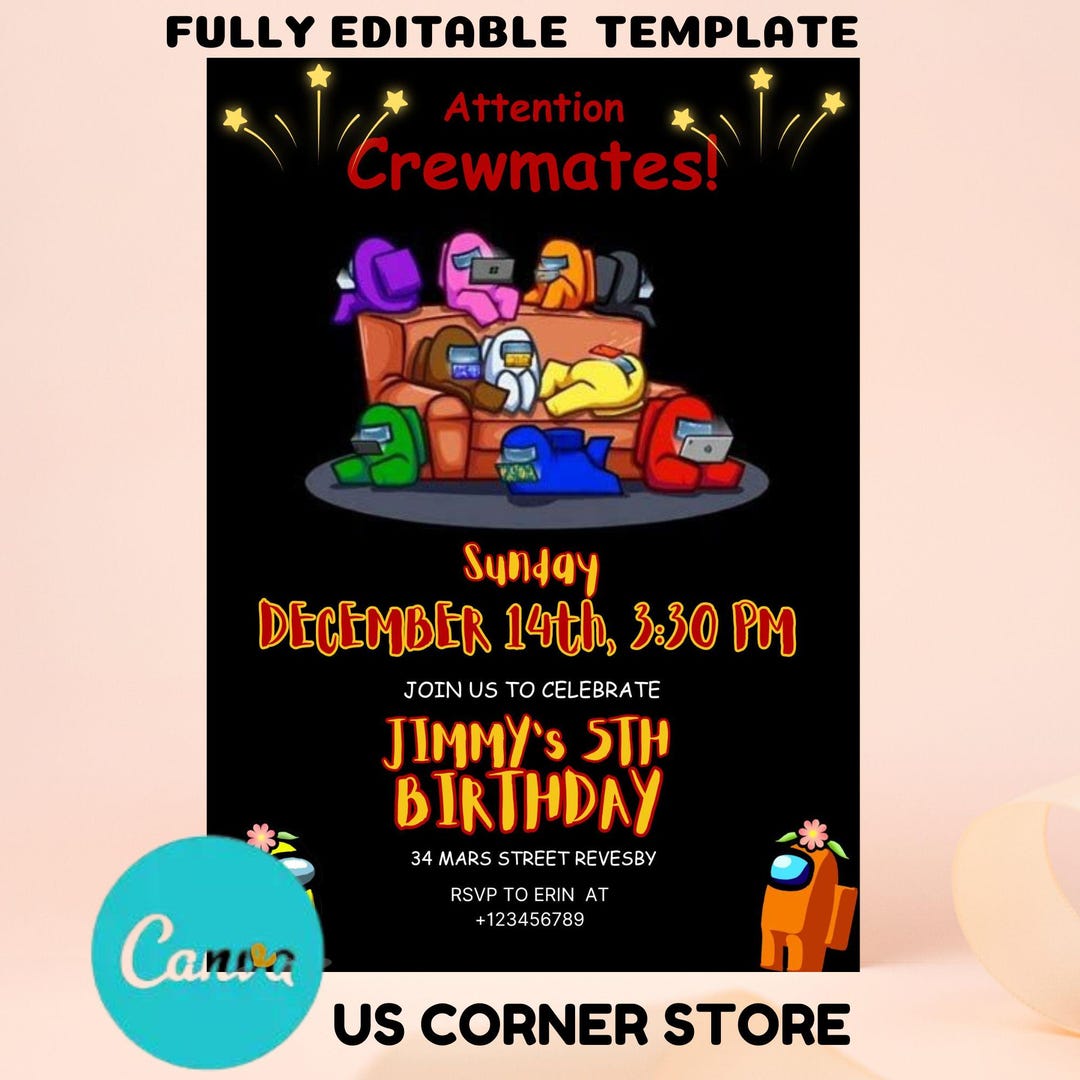 Fun Among Us Game Invite - Space Adventure Birthday Invitation ...