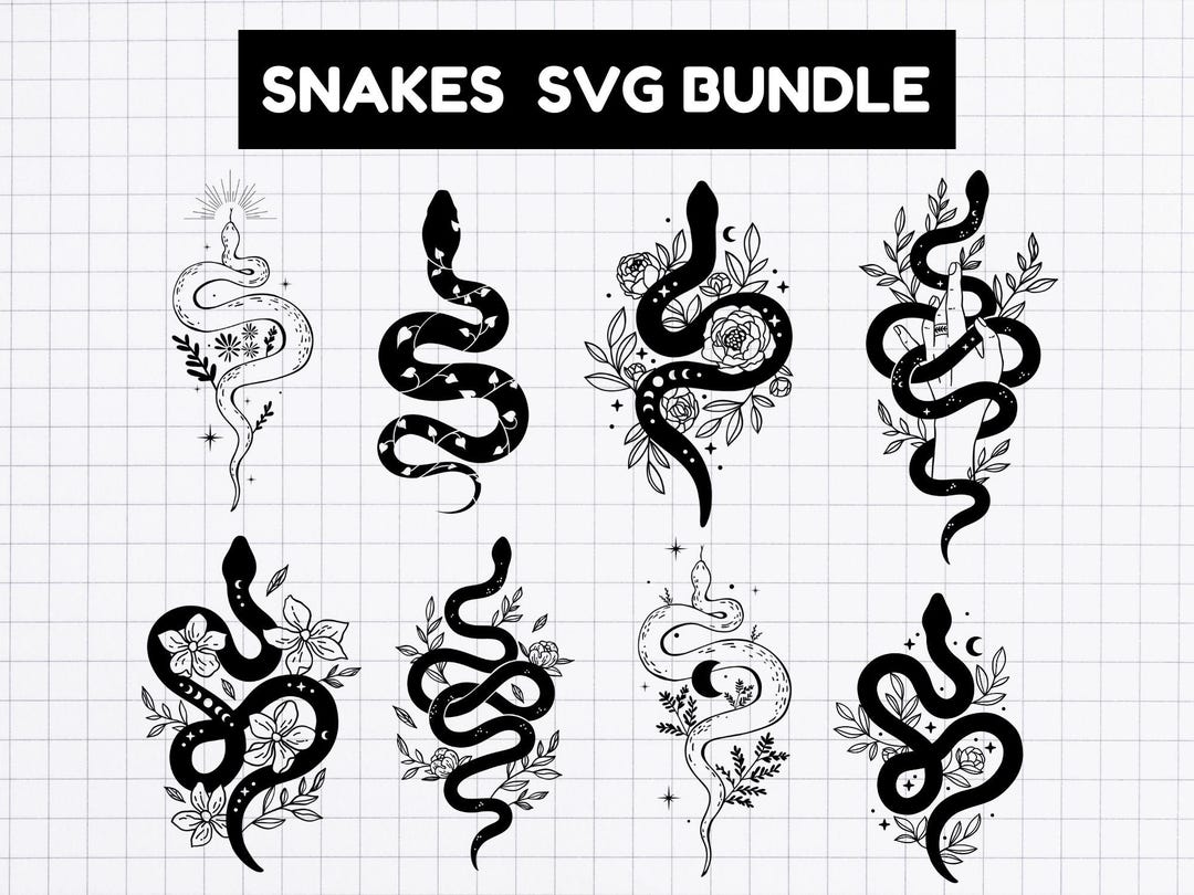 Floral Snake Svg Bundle, Celestial Snake Svg, Snake With Flowers Svg, Mystical Snake Svg, Snake ...