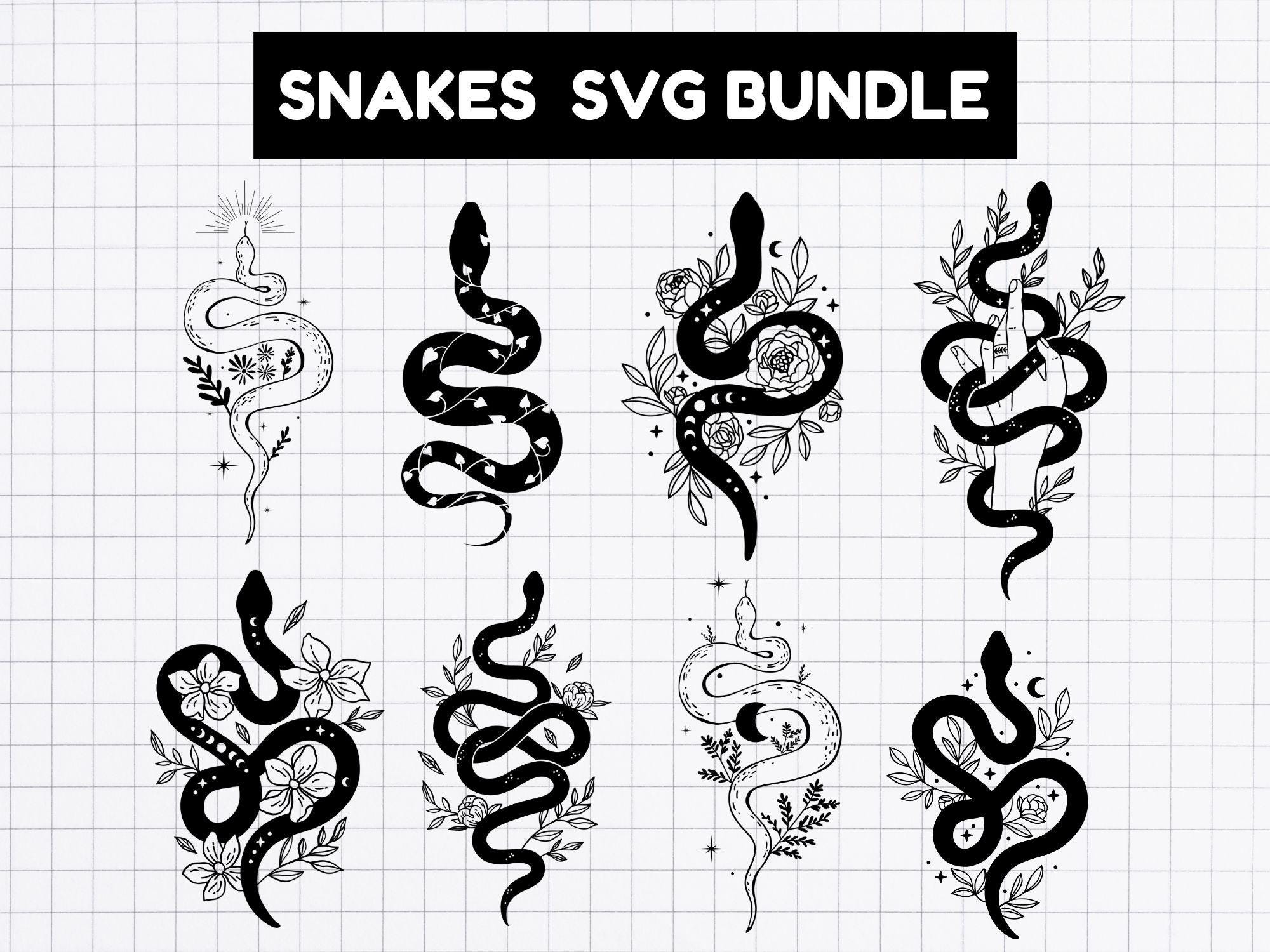 Floral Snake Svg Bundle, Celestial Snake Svg, Snake With Flowers Svg ...
