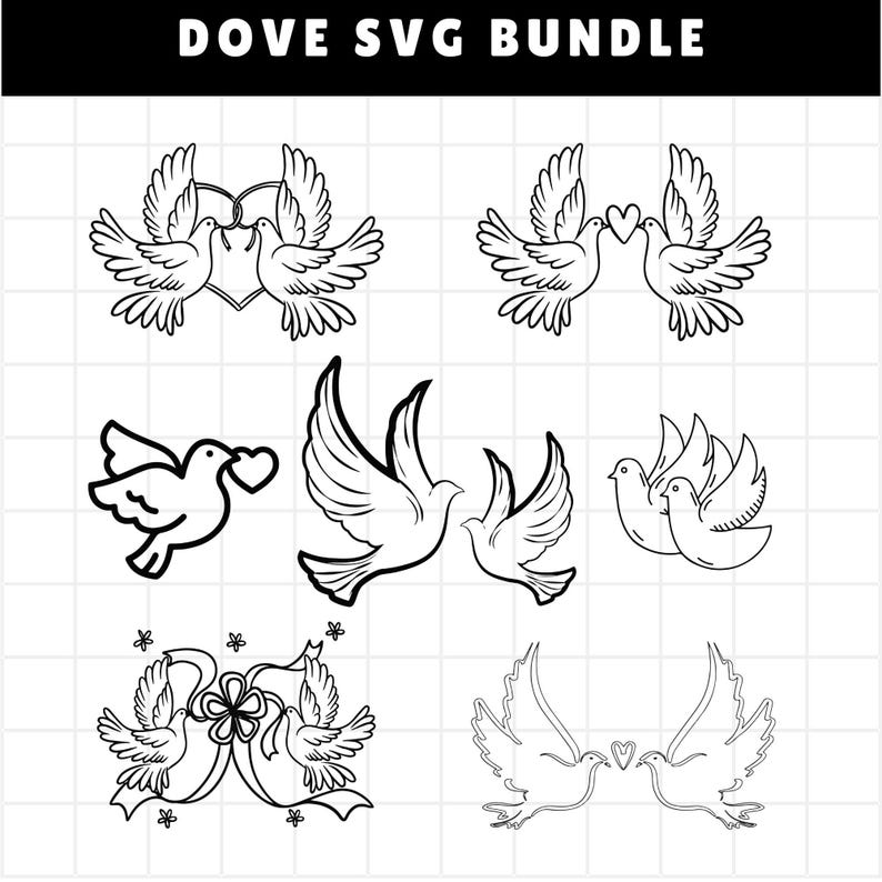 Dove Svg Bundle / Dove Wedding Bundle /doves Svg/ Dove and Heart Svg ...