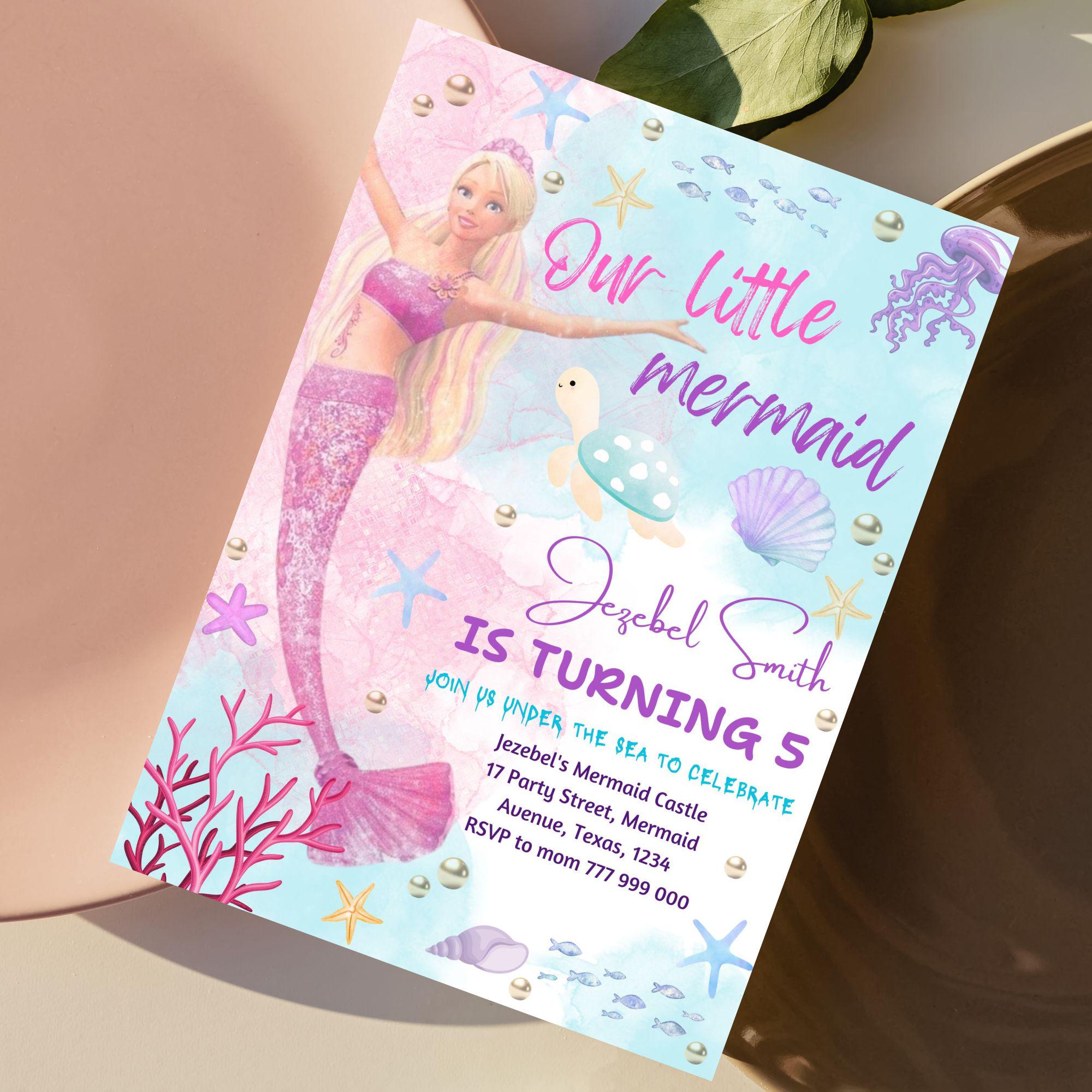 Editable Splish Splash Mermaid Pool Party Invitation Girl Birthday ...