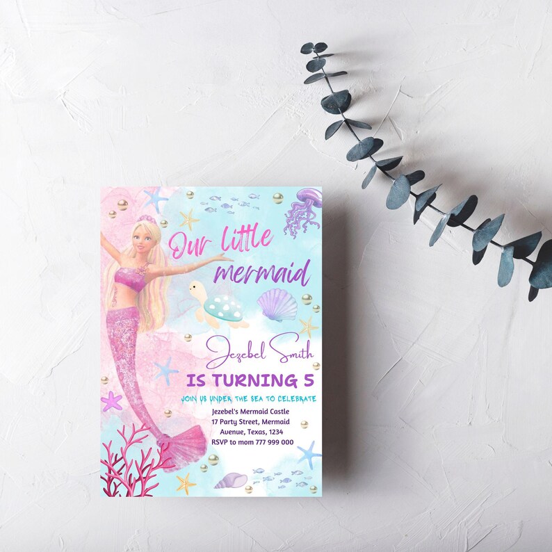 Editable Splish Splash Mermaid Pool Party Invitation Girl Birthday ...