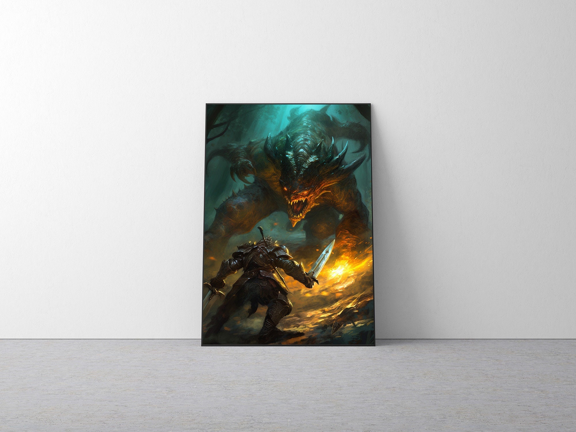 Knight Battles Monster,monster Poster, RPG Art Print, Fantasy, Fight ...