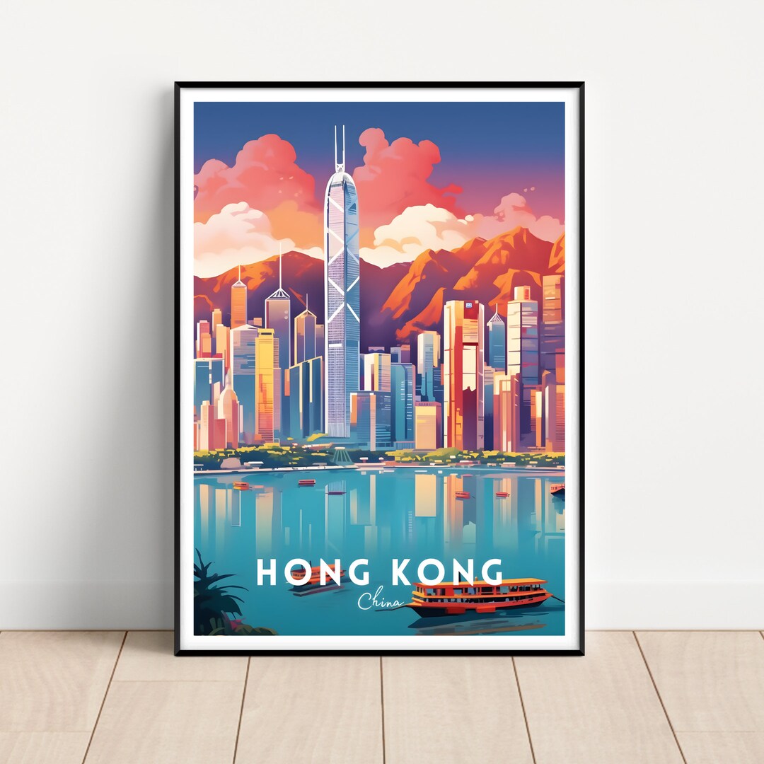 Hong Kong Travel Poster, Hong Kong Wall Art, Hong Kong Print, Digital ...