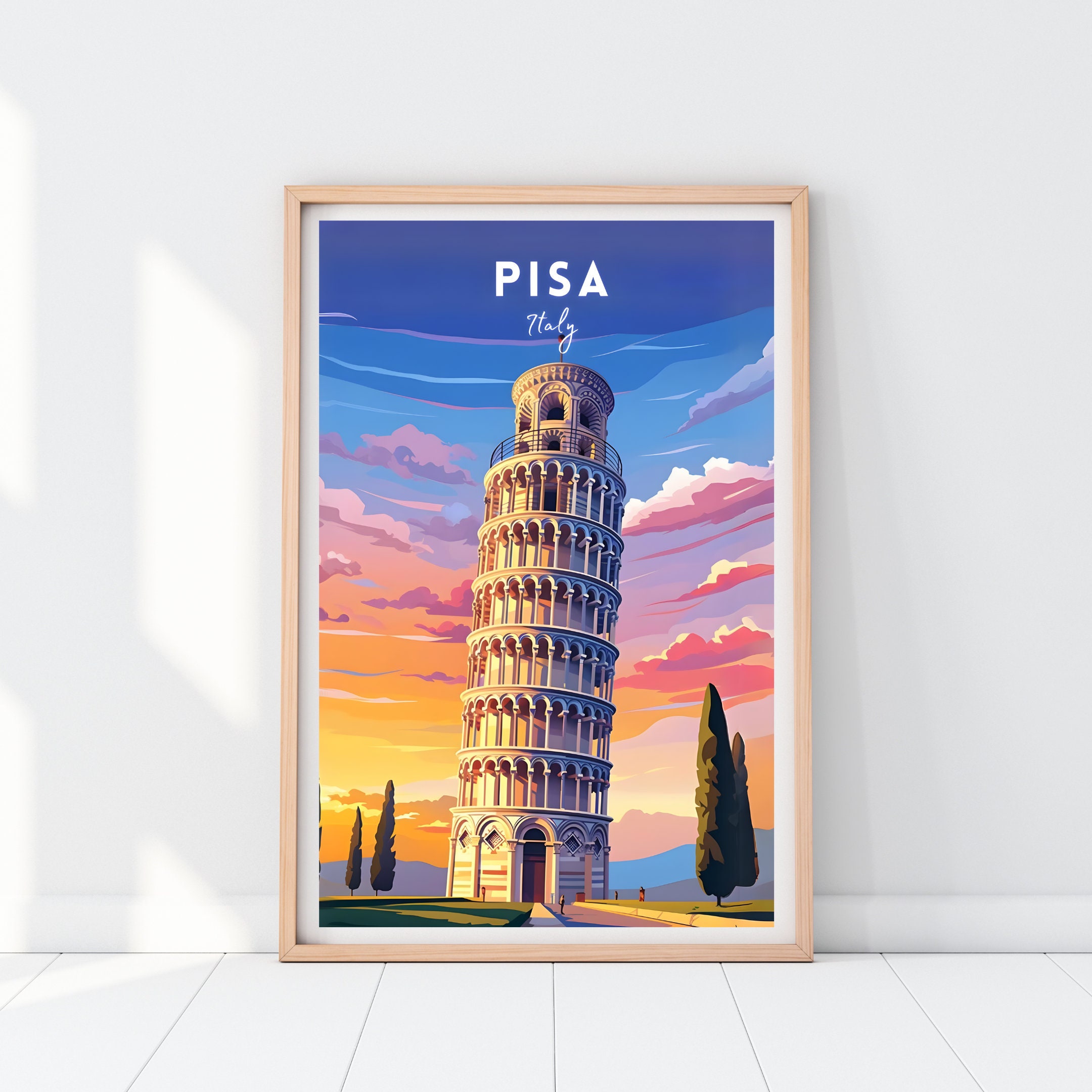 Pisa Travel Poster, Pisa Wall Art, Leaning Tower of Pisa, Pisa Print ...