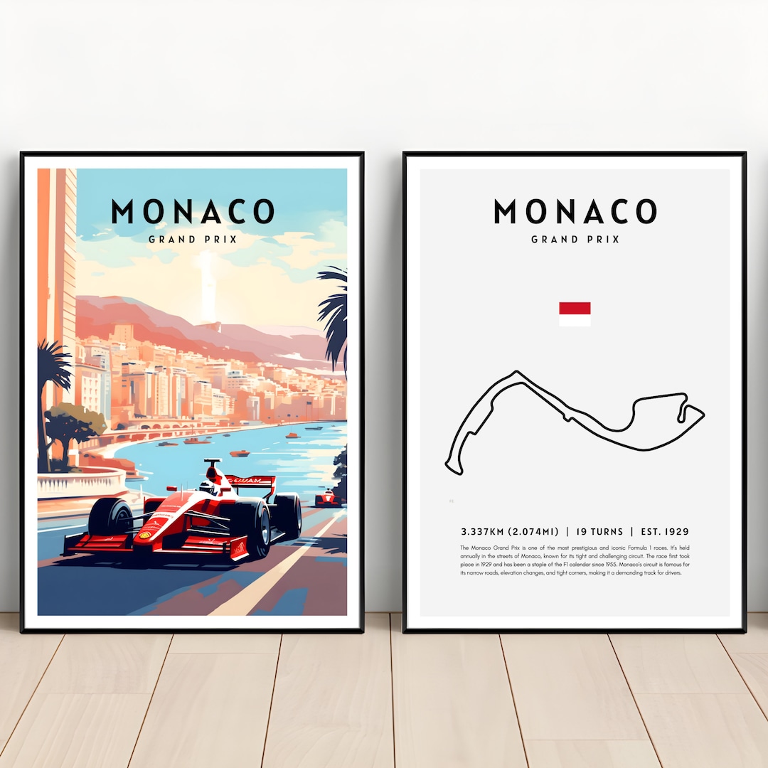 Set of 2 Monaco Grand Prix Prints, Monaco Grand Prix Poster Set, F1 ...