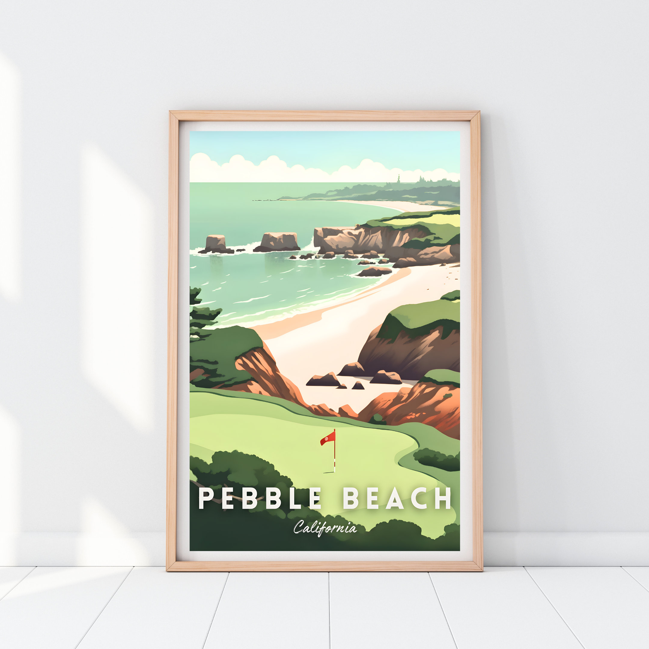 Pebble Beach Travel Poster, Pebble Beach Wall Art, Pebble Beach Travel ...